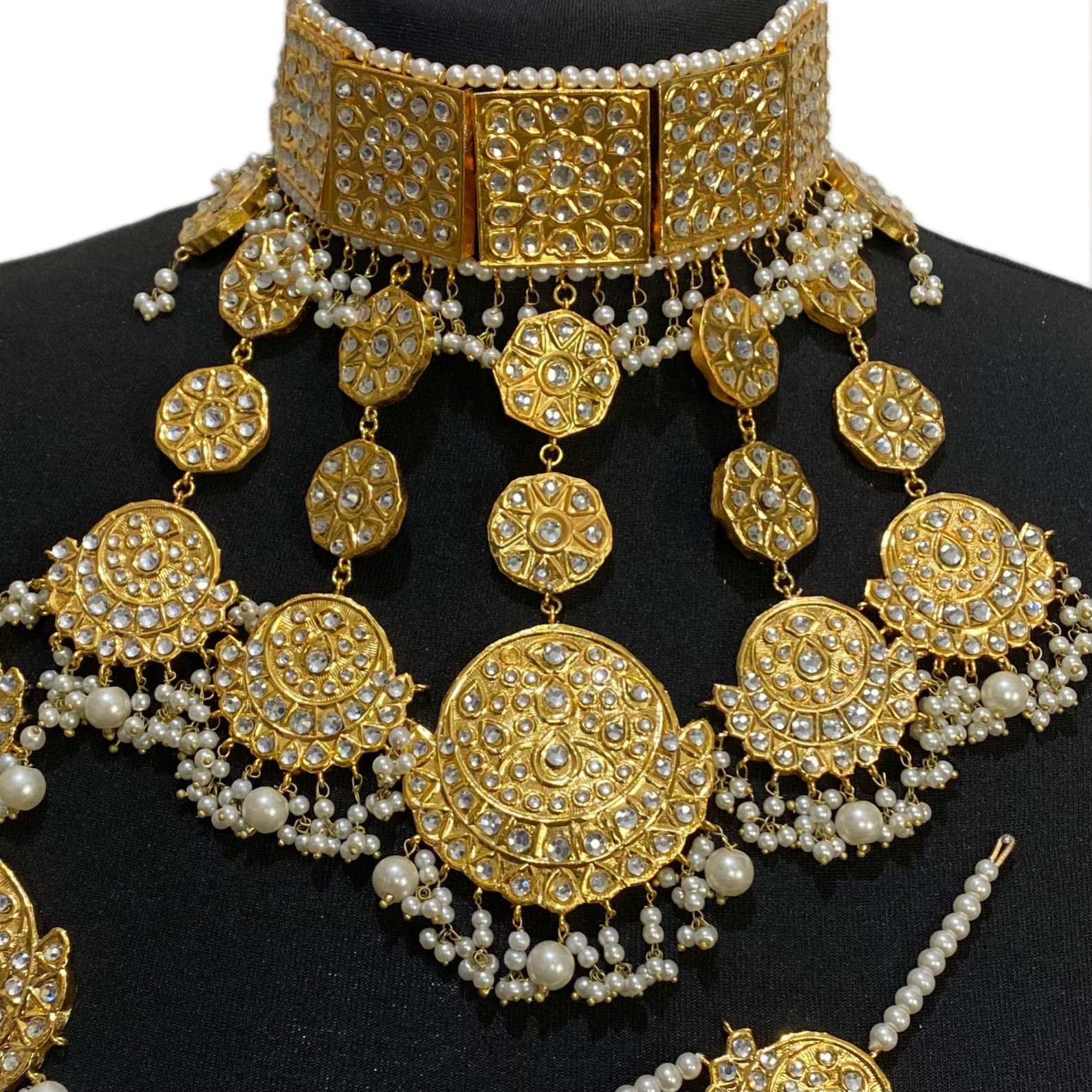 Handmade Pakistani Bridal Jewelry Set: Gold Choker, Jhumar, Tikka ...
