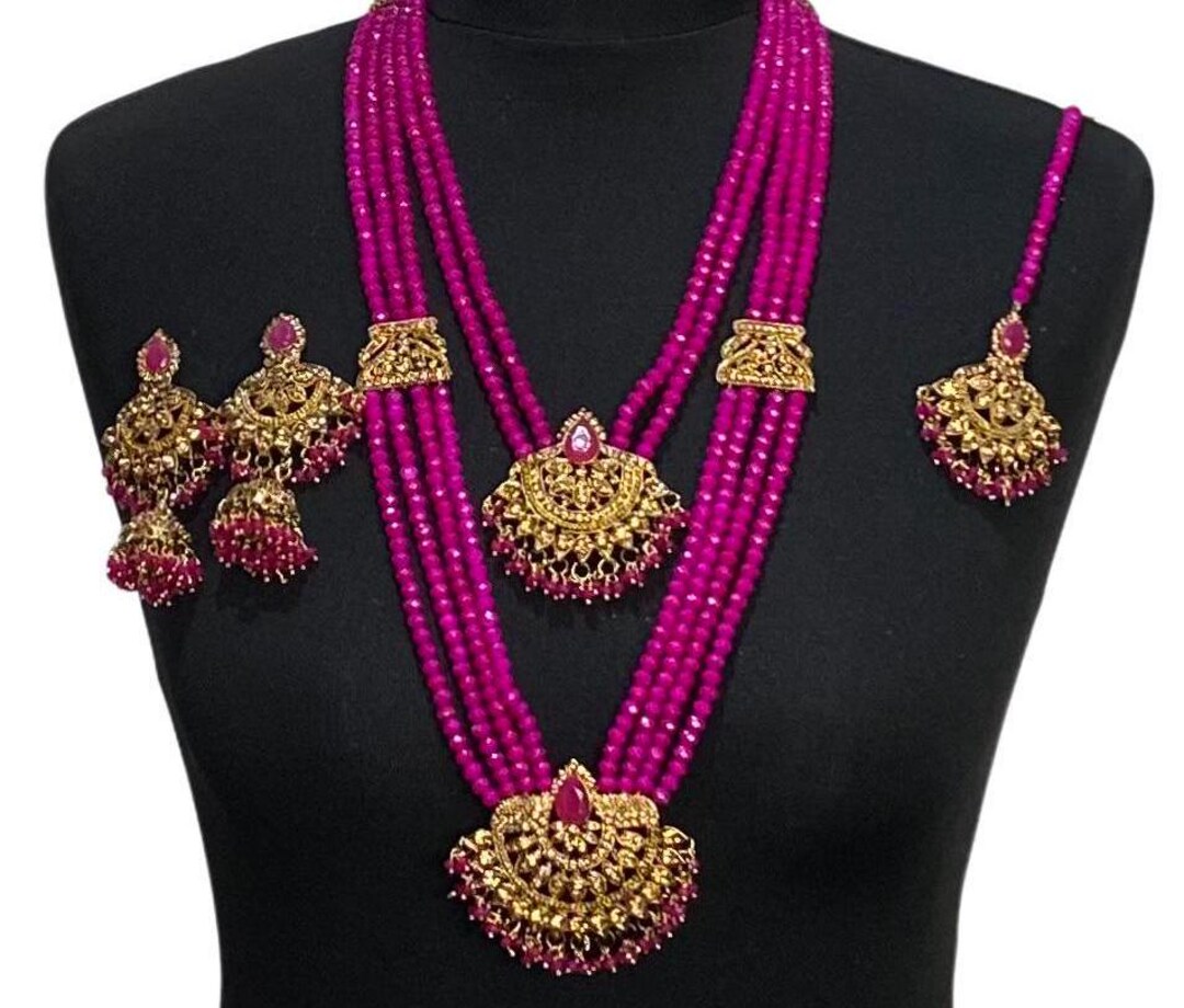 Ruby Pink Gold Pakistani Jewellery Pakistani Mala Pakistan Jewelry Mala ...