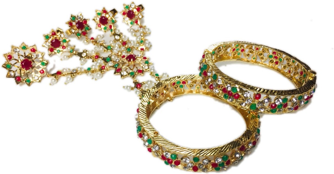 22ct Gold Plated Choori, Green Red Panjagla Bangle , Pakistani Choori ...