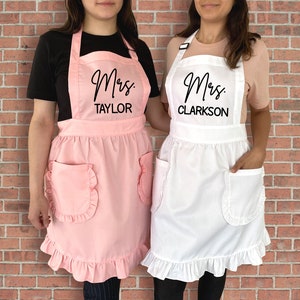 Personalized Ruffled Apron, Custom Name Women Apron, Mrs Apron, Custom ...