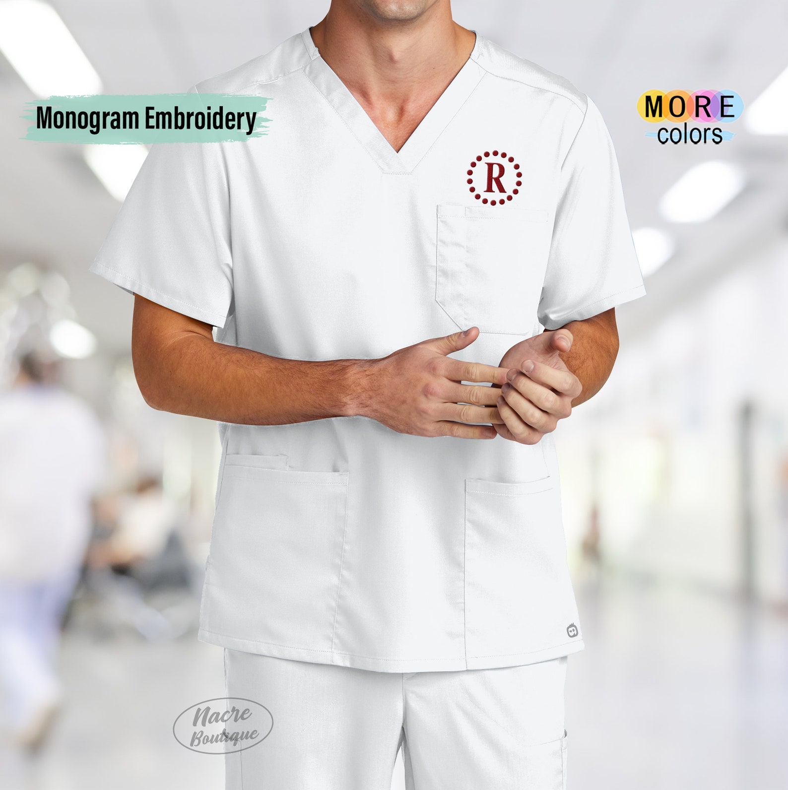 Custom Embroidered Scrub Men V Neck Workflex Chest Pocket V - Etsy