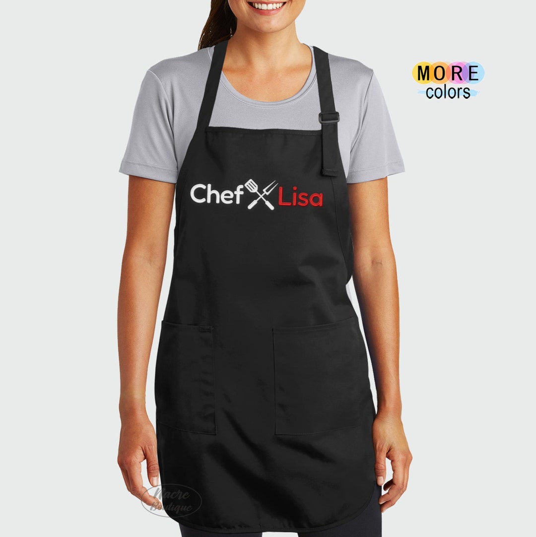 Personalized Embroidered Kitchen Apron With Pockets, Custom Chef Apron ...