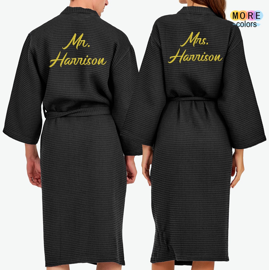Mr and Mrs Robes, Couple Matching Waffle Robes, Custom Waffle Spa Robes, Spa Cotton Robes ...