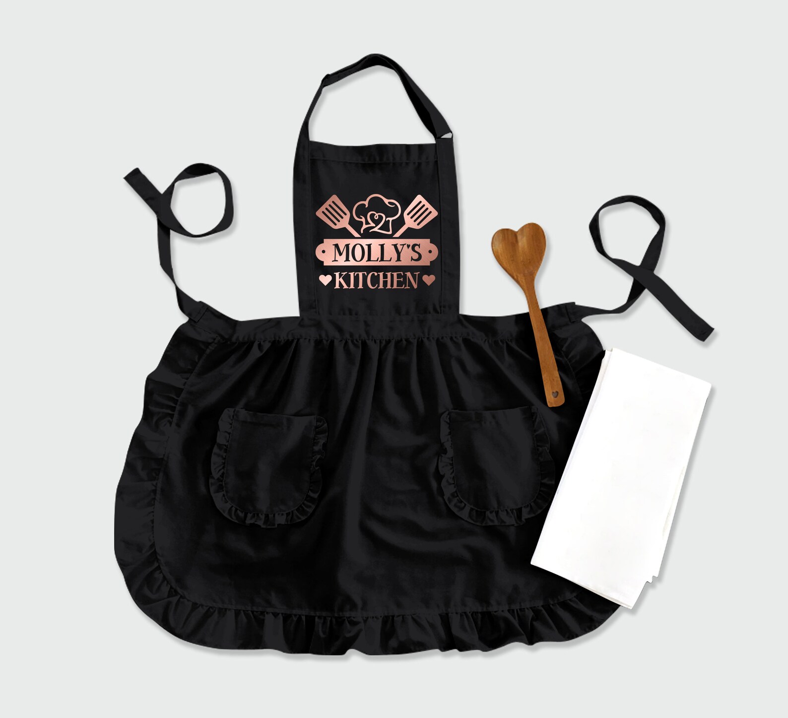 Custom Name Women Ruffled Kitchen Apron, Personalized Aprons for Womens ...