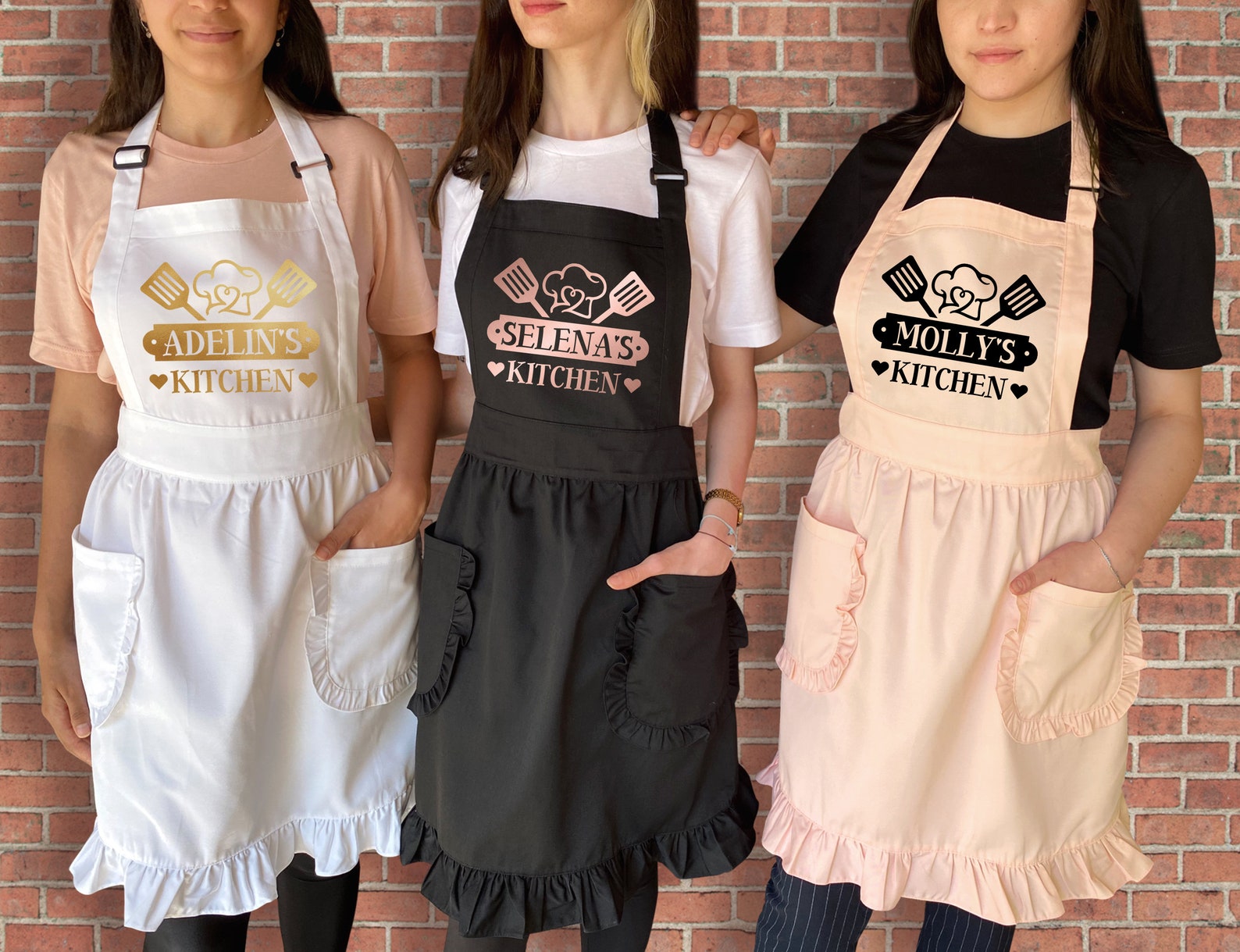 Custom Name Women Ruffled Kitchen Apron, Personalized Aprons for Womens ...