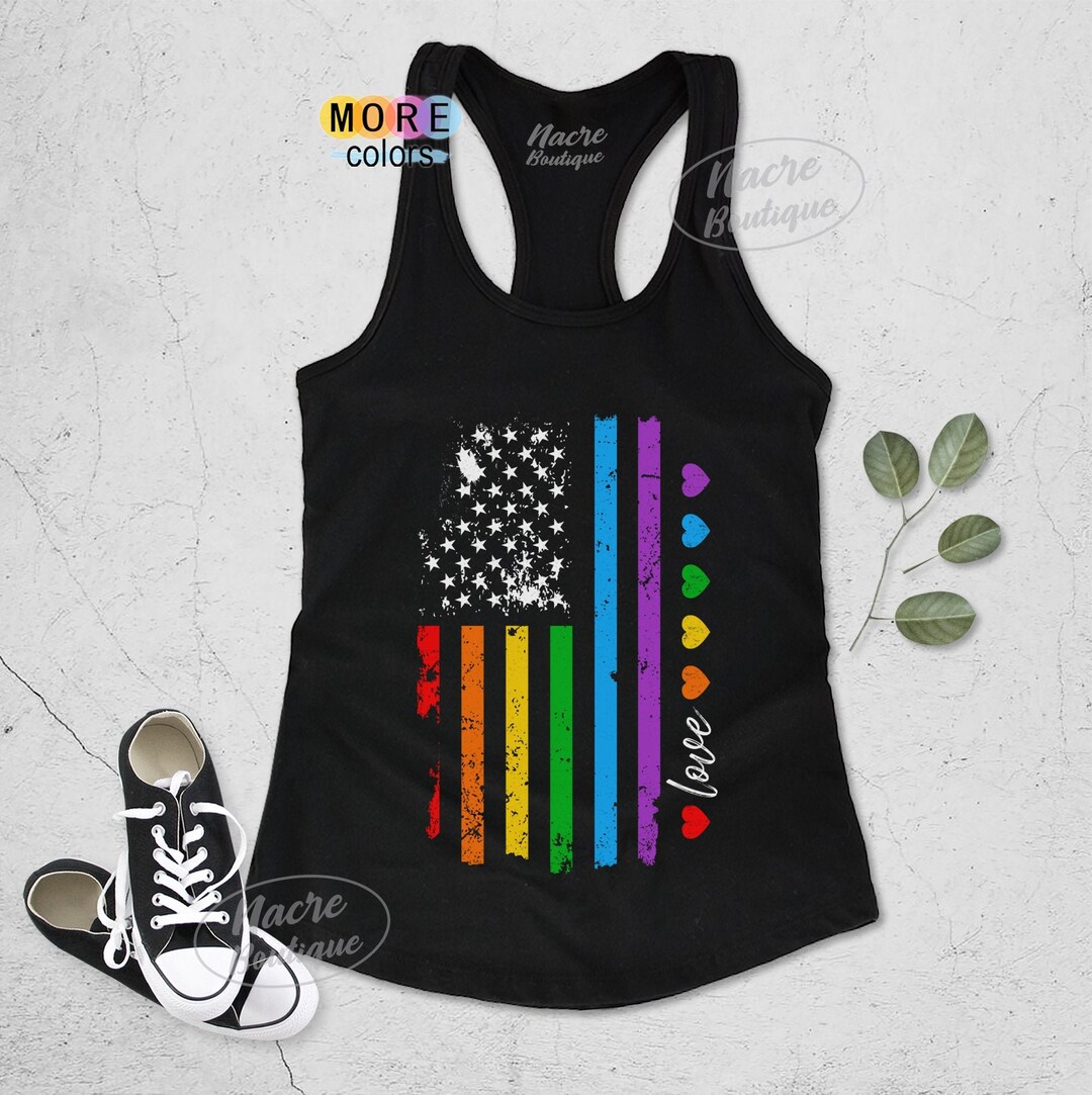 Rainbow American Flag Tanks, Gay Pride Tanks, Rainbow LGBT Tanks, LGBT ...