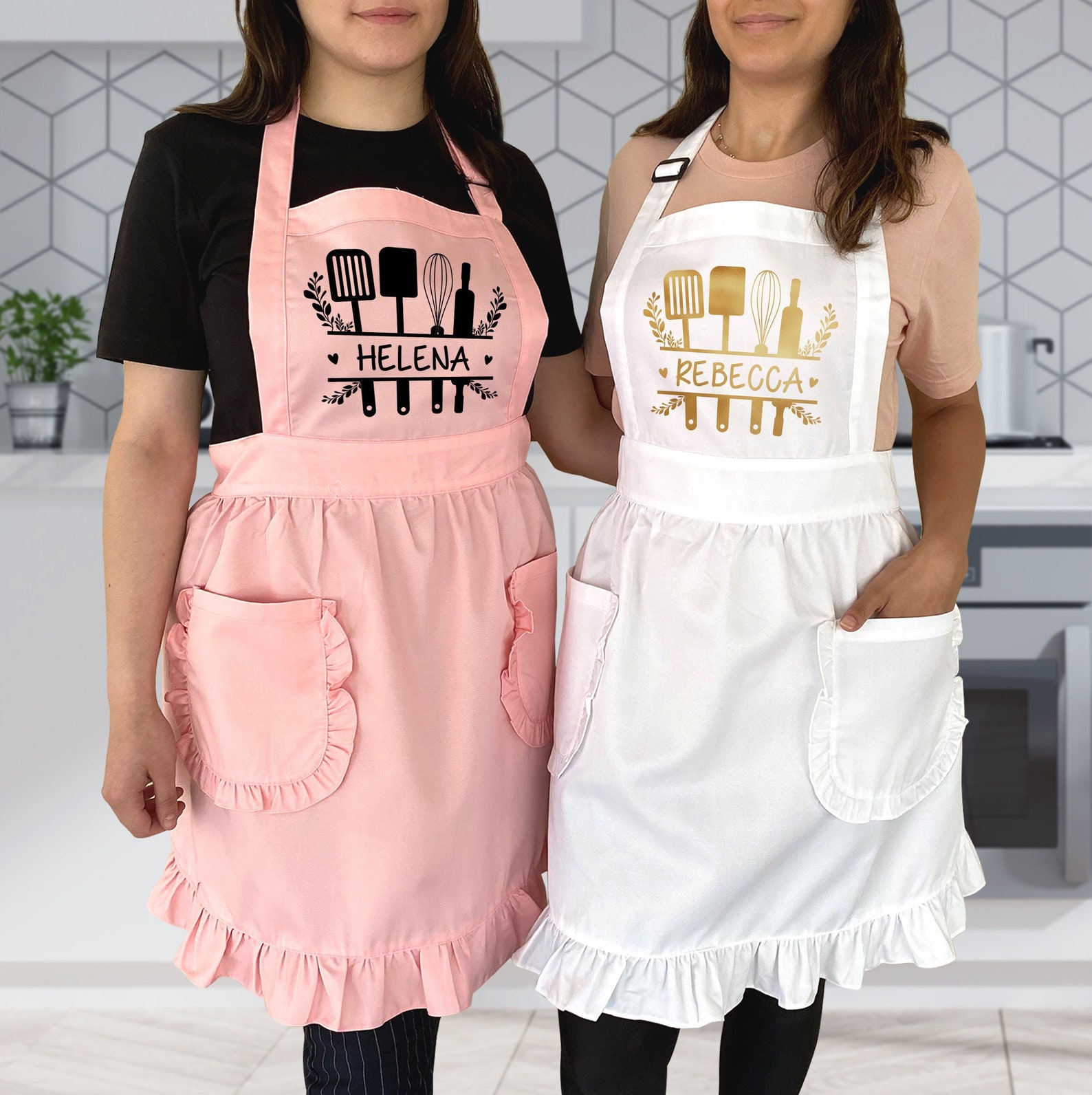 Personalized Aprons for Women, Bakery Apron, Custom Name Women Ruffled ...