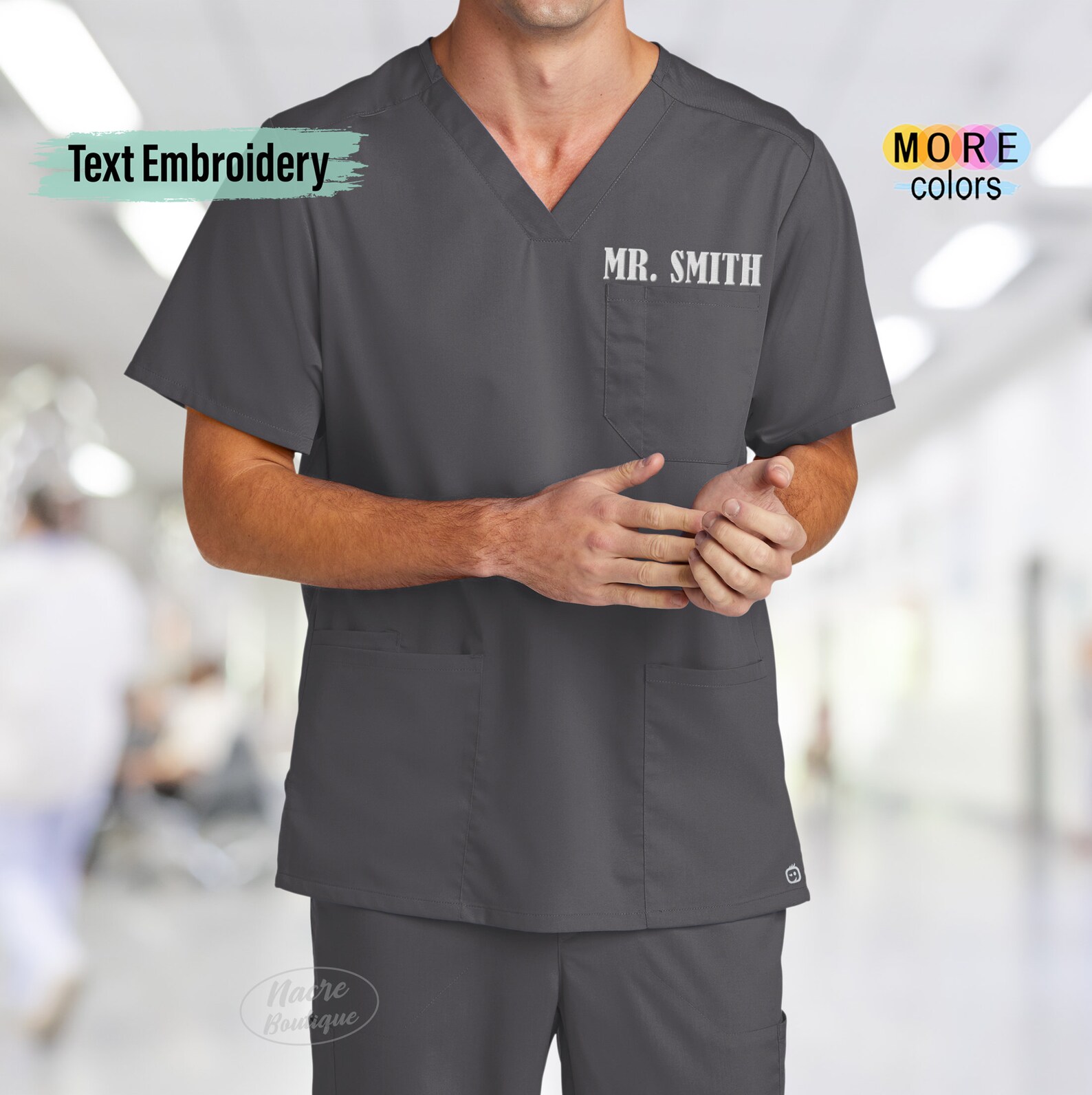 Custom Embroidered Scrub Men V Neck Workflex Chest Pocket V - Etsy