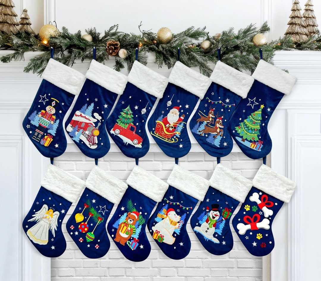 Plain Velvet Christmas Stocking, Blank Family Christmas Stocking, Blue ...
