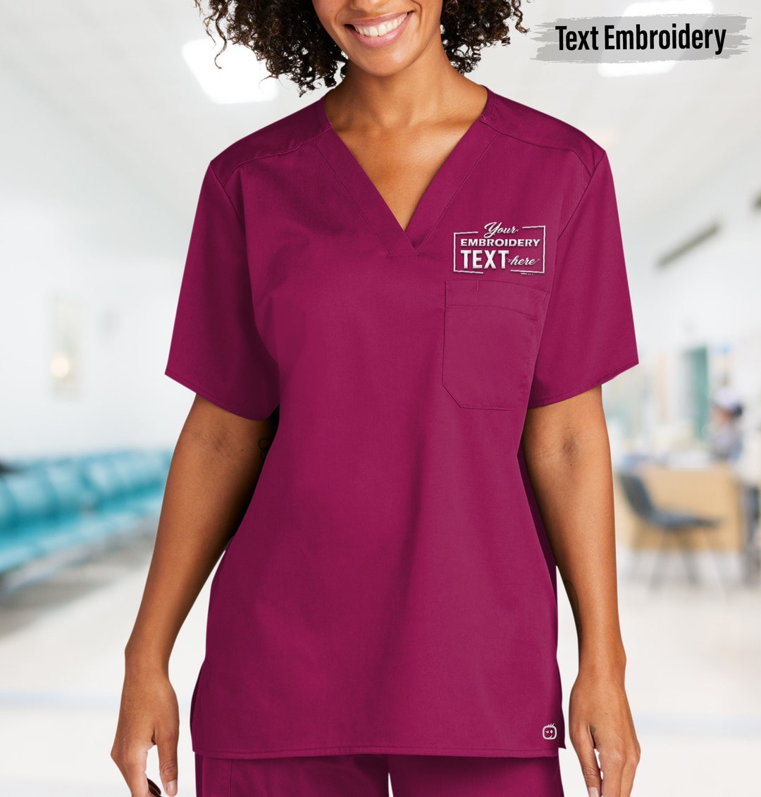 Custom Embroidered Scrub V Neck, Workflex Chest Pocket V Neck Top ...