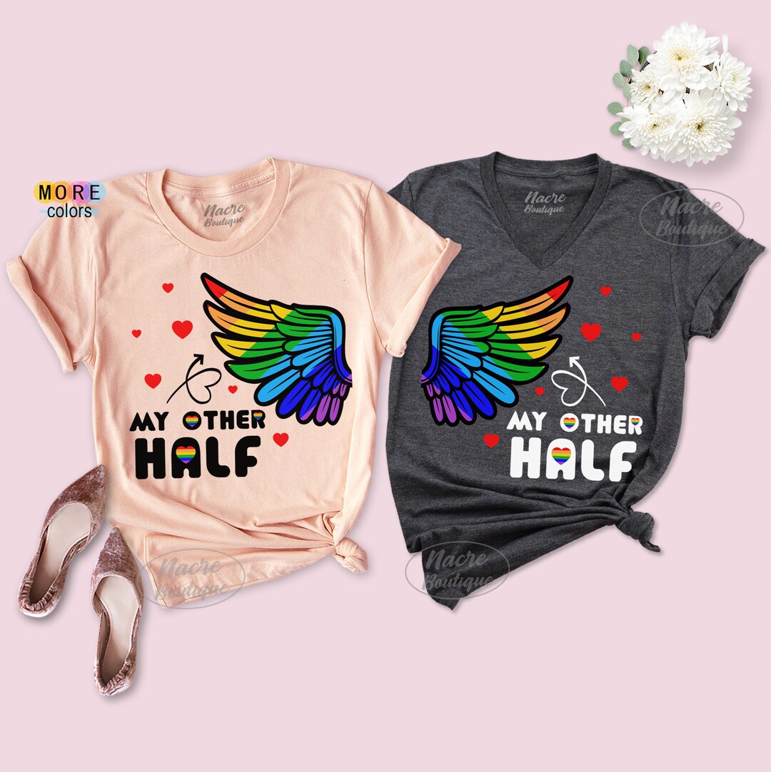 My Other Half, LGBT Shirts, Matching Couple LGBT Shirts, Rainbow Wings ...