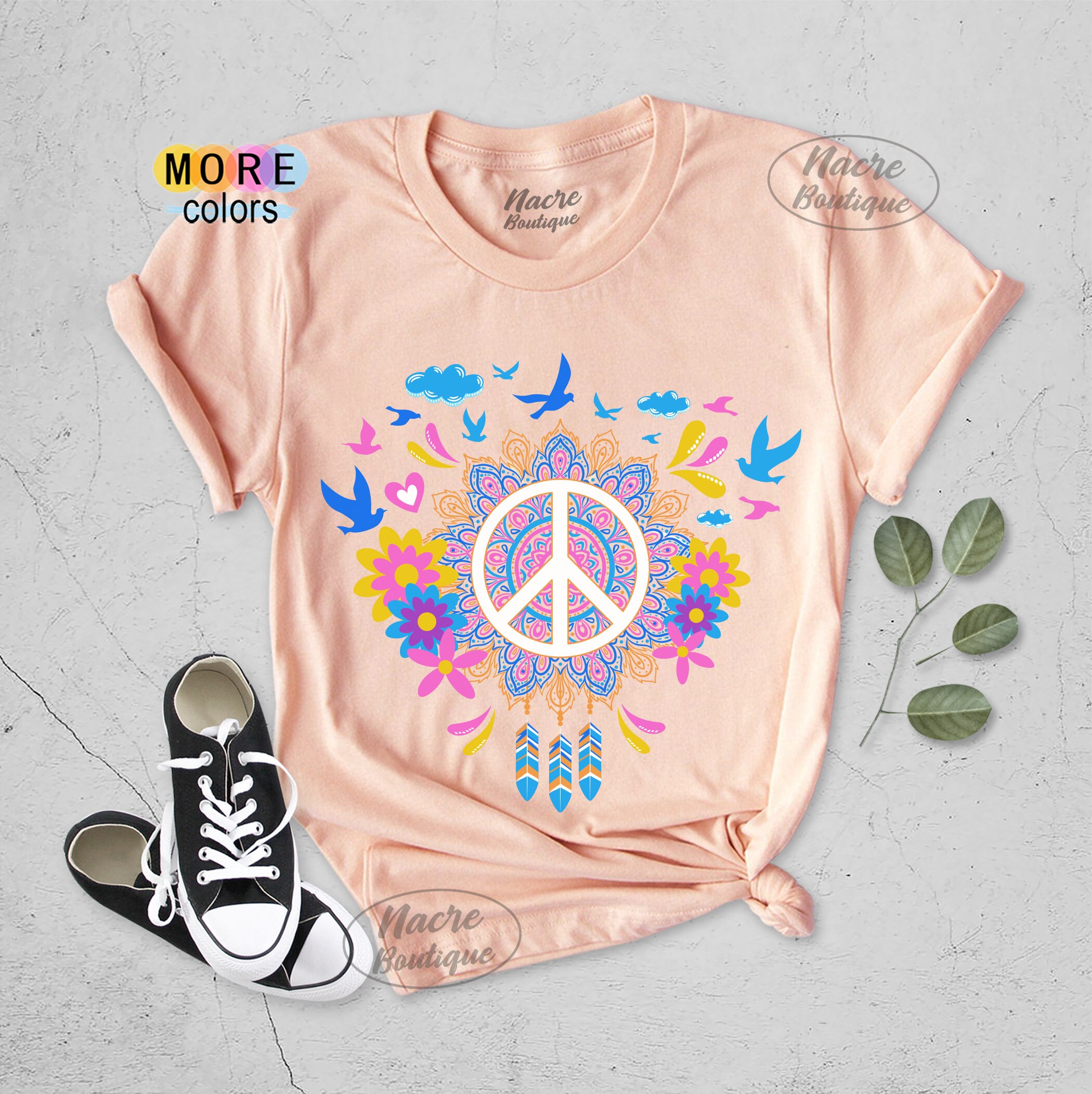 Peace Birds Flowers Shirt, Love Peace Flower Floral Shirt, Peace Sign ...