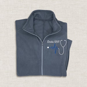 Custom Embroidered Nurse Fleece Jacket, Personalized Ladies Heart ...