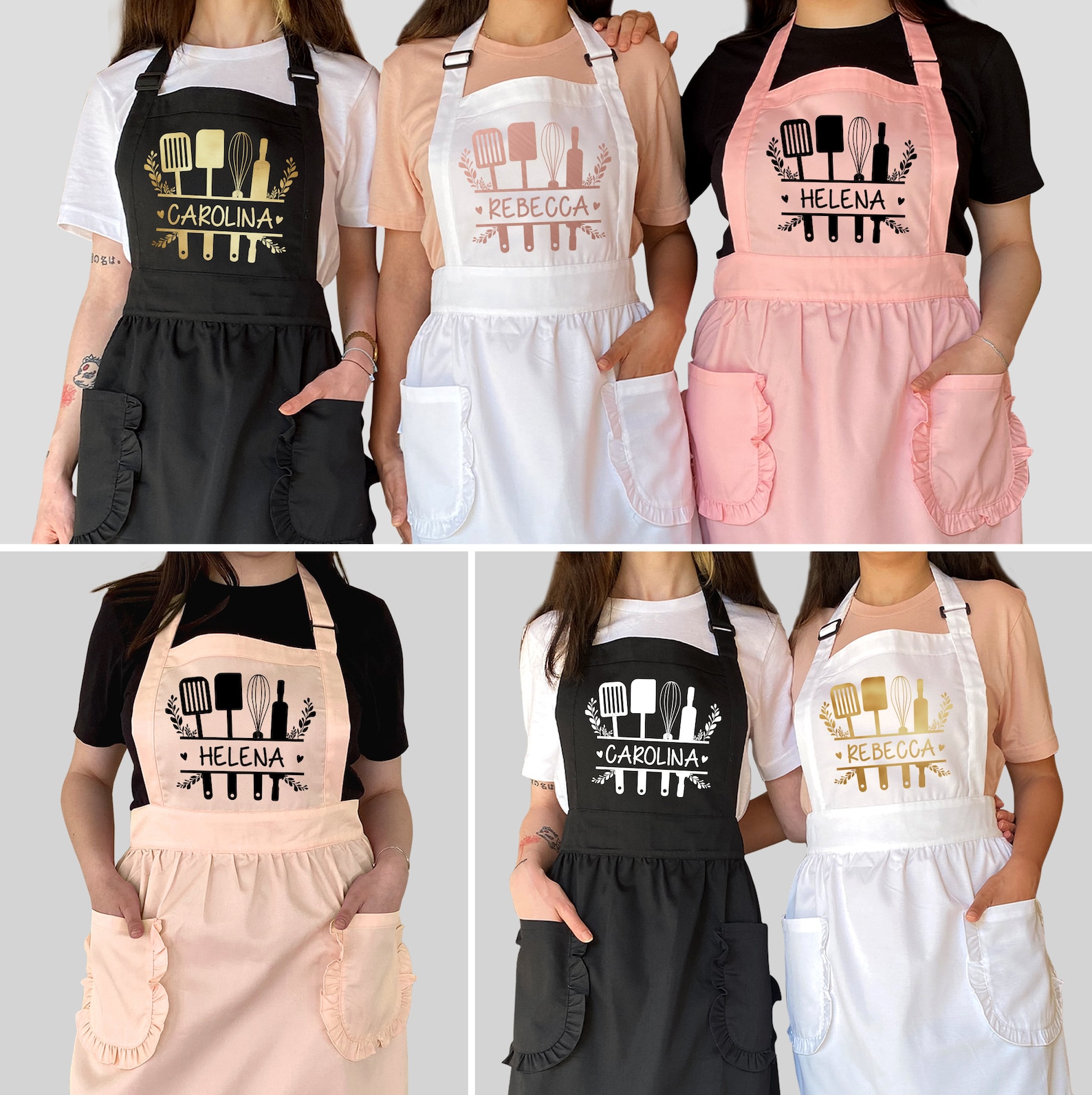 Personalized Aprons for Women, Bakery Apron, Custom Name Women Ruffled ...