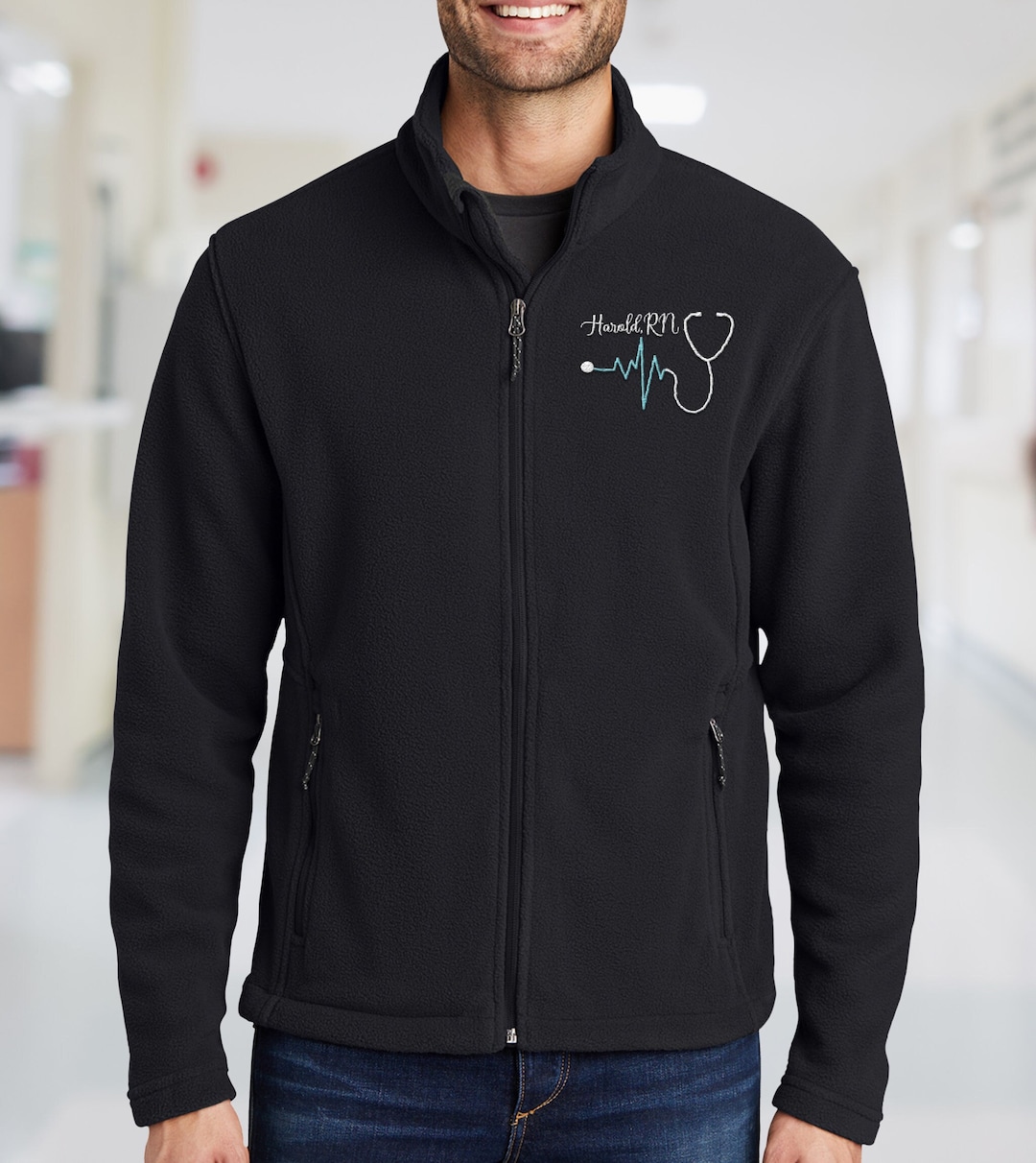 Custom Embroidered Nurse Fleece Jacket, Medical Scrub Men Jacket ...