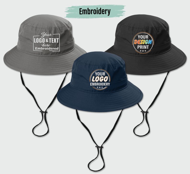 Custom Embroidered UV Bucket Hat, Custom Text Embroidery Bucket Hat ...