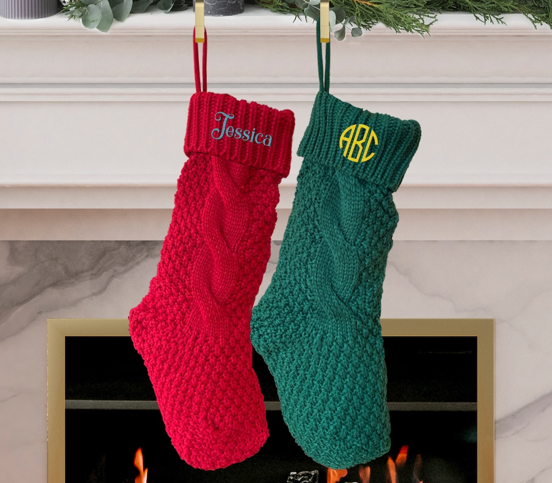 Custom Cable Knit Christmas Stocking, Personalized Knitted Christmas ...