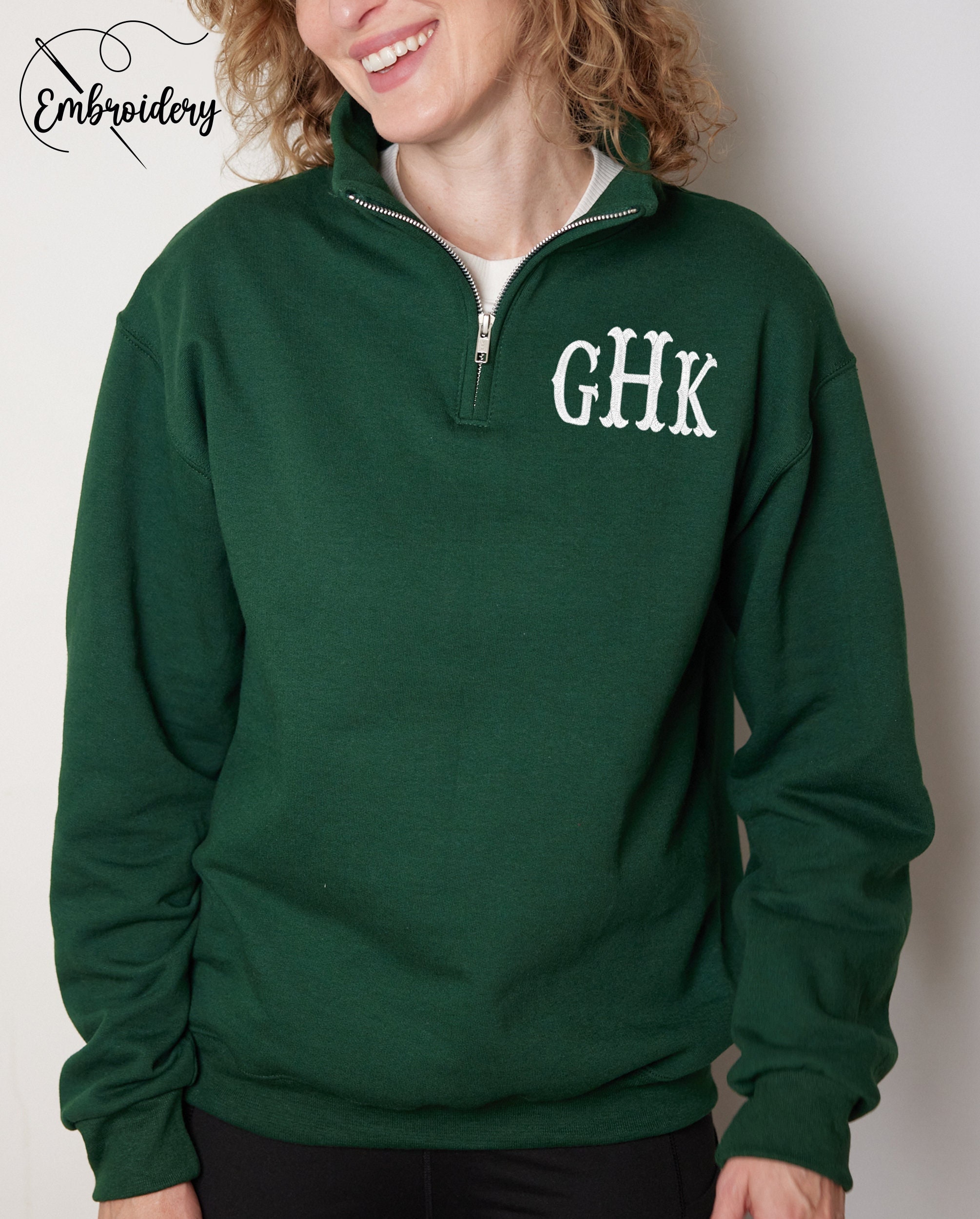 Custom Embroidered Quarter Zip Sweatshirt, Custom Monogrammed ...
