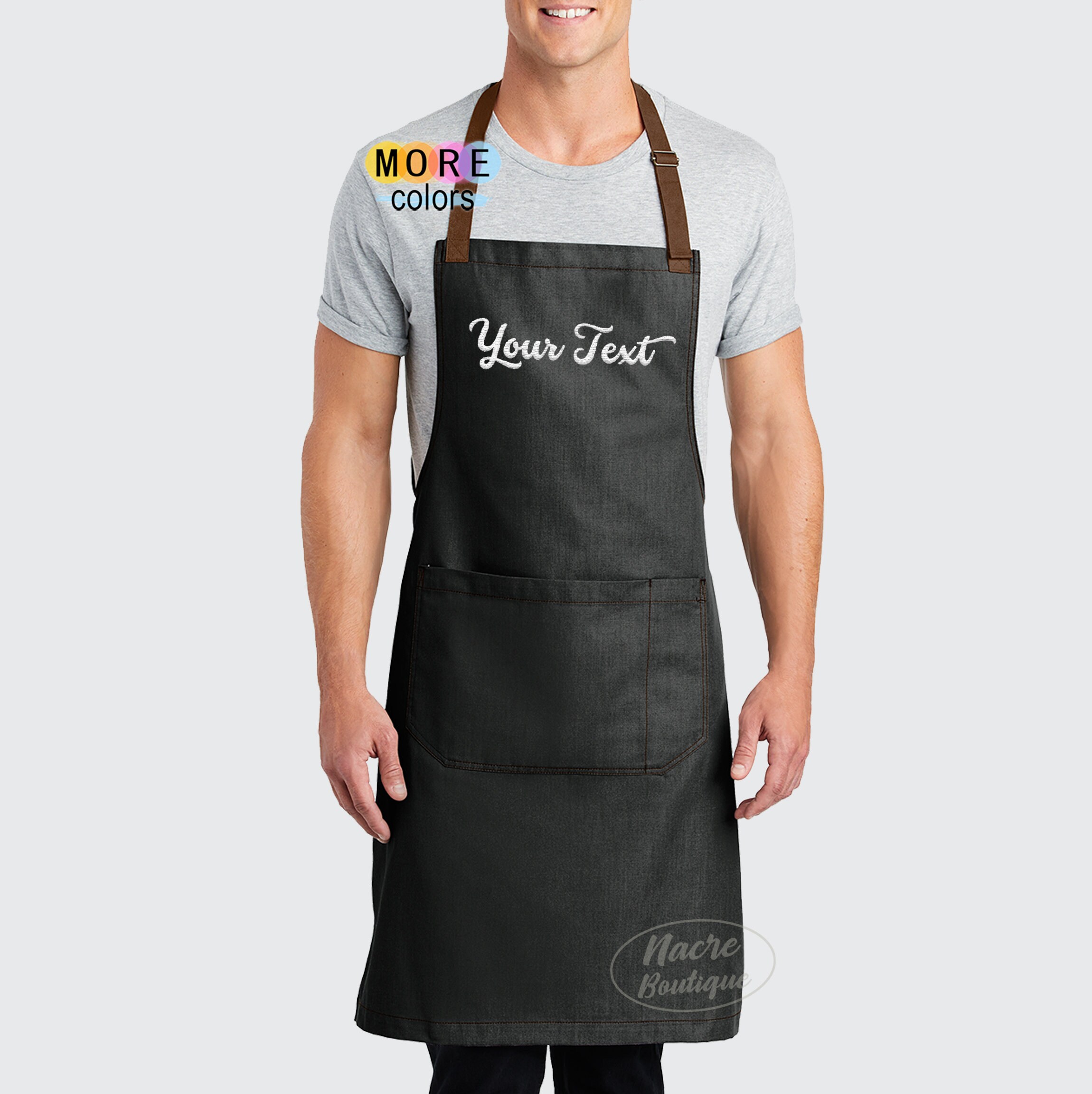 Home & Living Aprons Machine embroidery long apron with pockets hostess ...