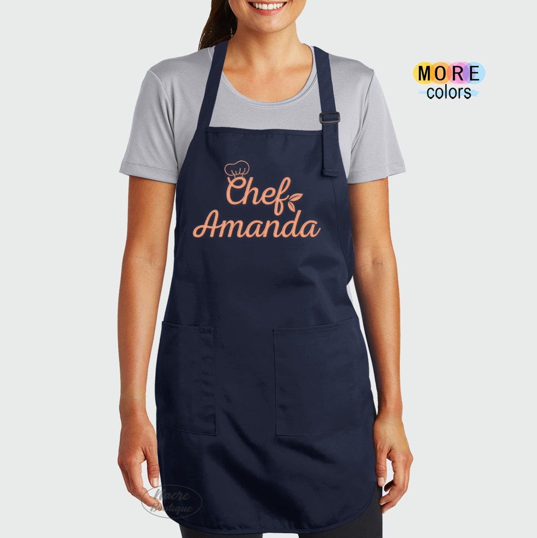 Personalized Embroidered Chef Apron, Kitchen Apron With Two Pockets ...