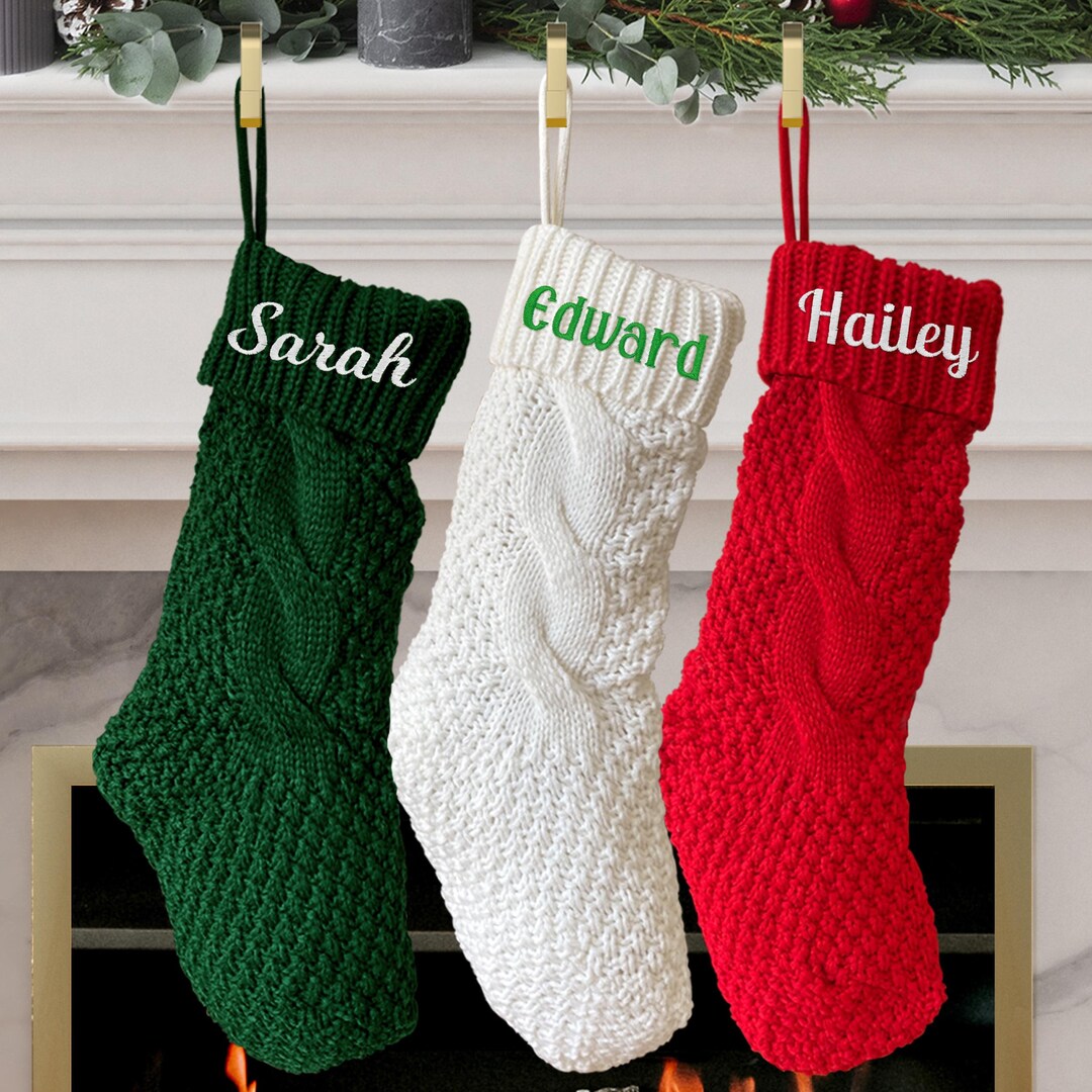 Personalized Cable Knit Christmas Stockings, Custom Stocking With Name ...