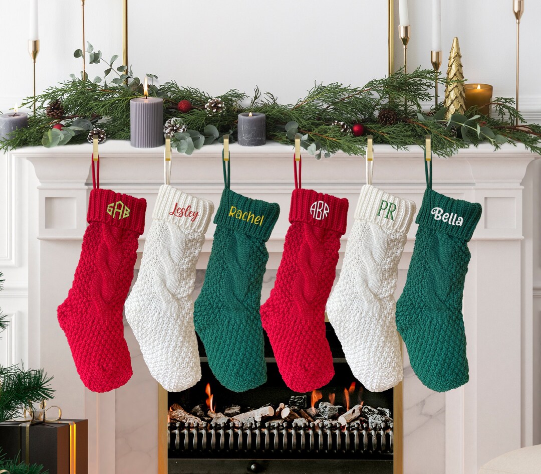 Personalized Cable Knit Christmas Stocking, Custom Knitted Christmas ...
