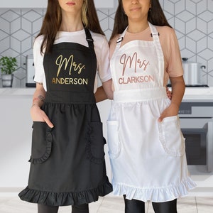 Personalized Ruffled Apron, Custom Name Women Apron, Mrs Apron, Custom ...