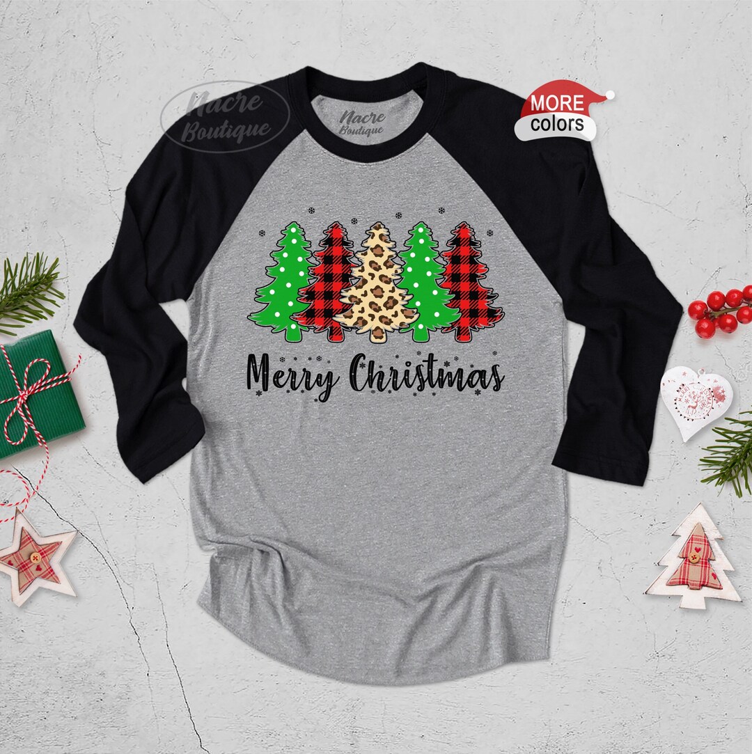 Merry Christmas Raglan Shirt, Christmas Tree Baseball Shirt for Woman ...