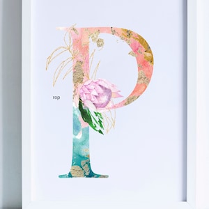 Letter P Print, Tropical Pastel Beach Floral Alphabet Printable ...