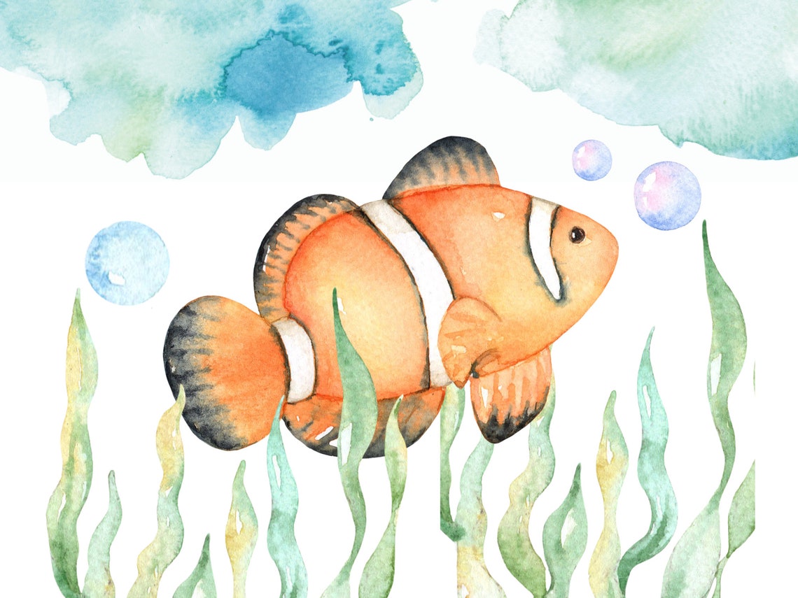 Cute Little Clown Fish Watercolor Underwater Theme Sea Life | Etsy