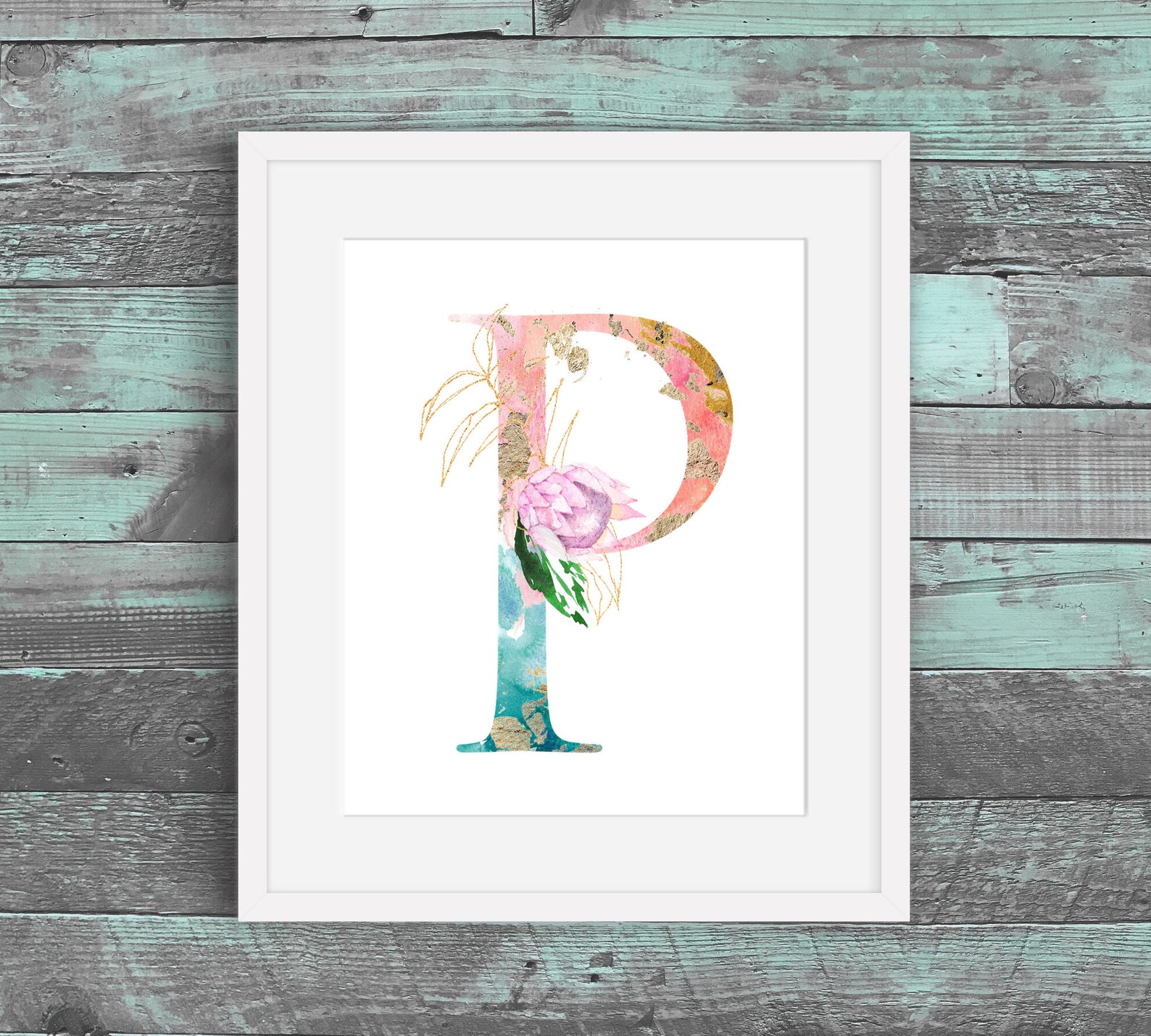 Letter P Print, Tropical Pastel Beach Floral Alphabet Printable ...