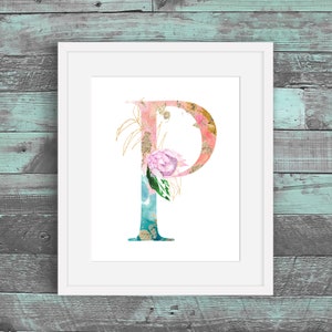 Letter P Print, Tropical Pastel Beach Floral Alphabet Printable ...