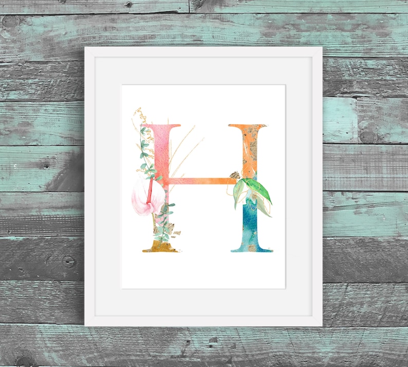 Letter H Print, Tropical Pastel Beach Floral Alphabet Printable ...