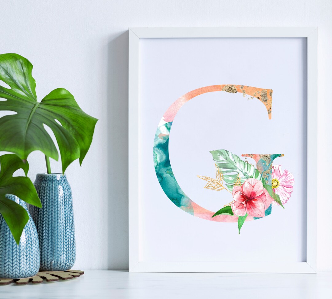 Letter G Print, Tropical Pastel Beach Floral Alphabet Printable ...