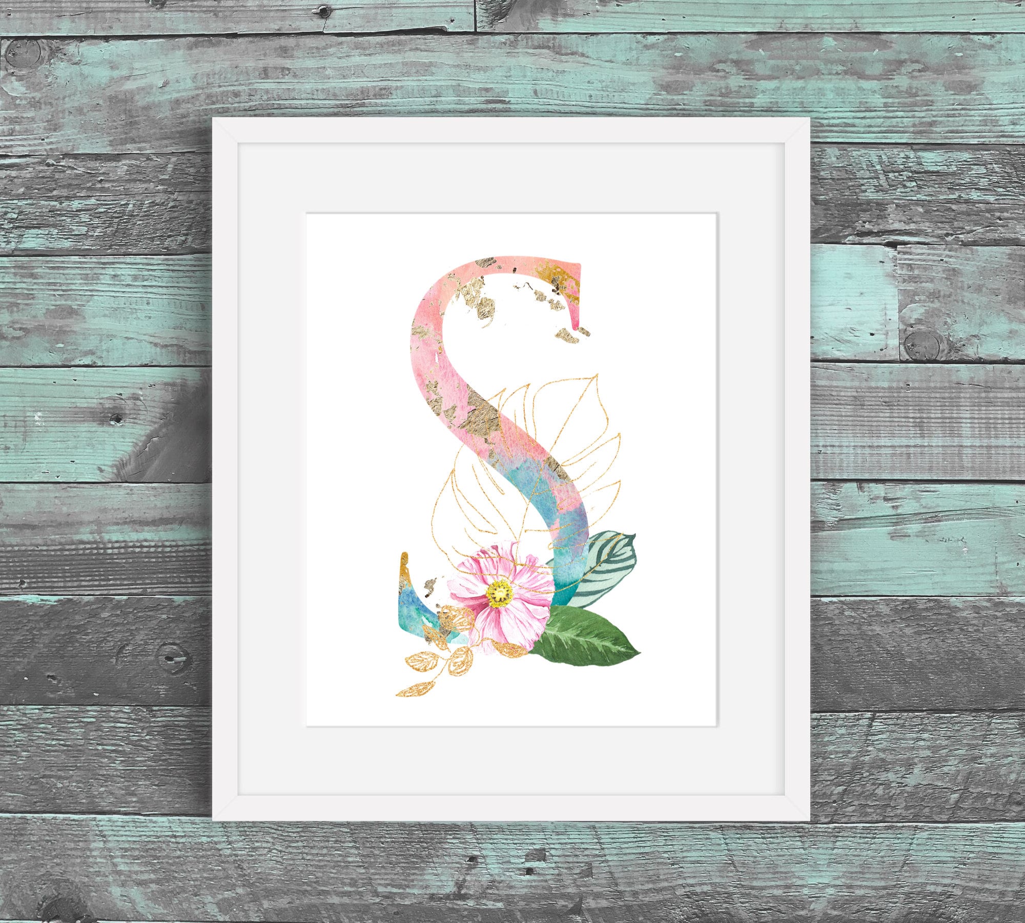 Letter S Print, Tropical Pastel Beach Floral Alphabet Printable ...