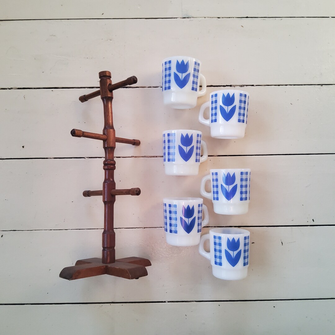 Set Tulip Mugs Termocrisa and Wooden Mug Tree Display - Etsy