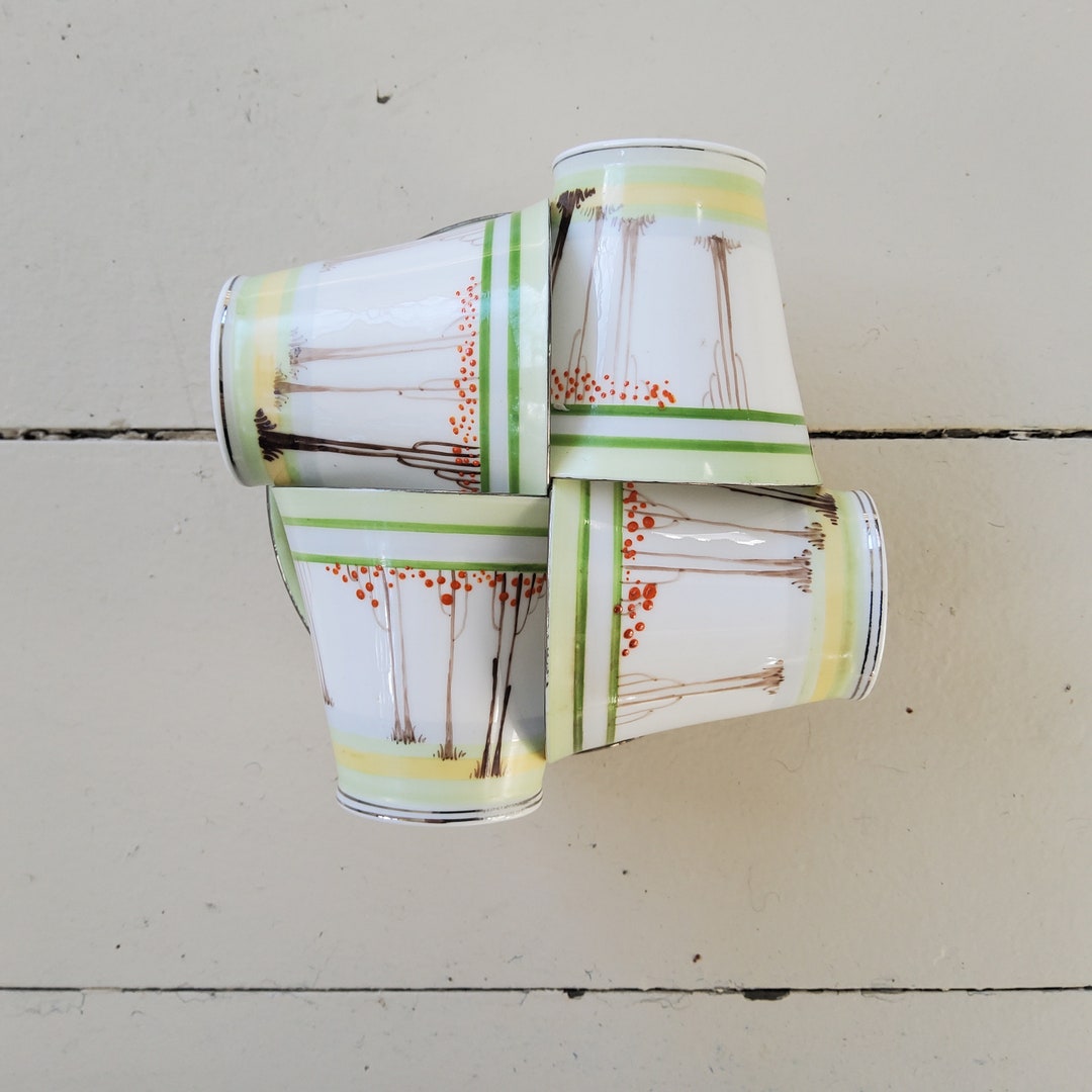 Set of 4 - Art Deco Flosmaron English Tea Cups and Saucers - Etsy