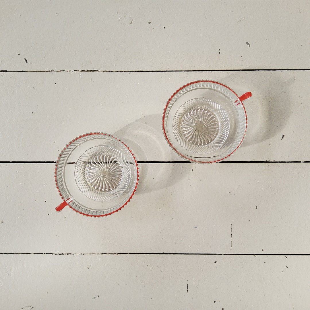 Mid Century Cafe Au Lait Cups Vintage Atomic Glass Mug Pressed Glass ...