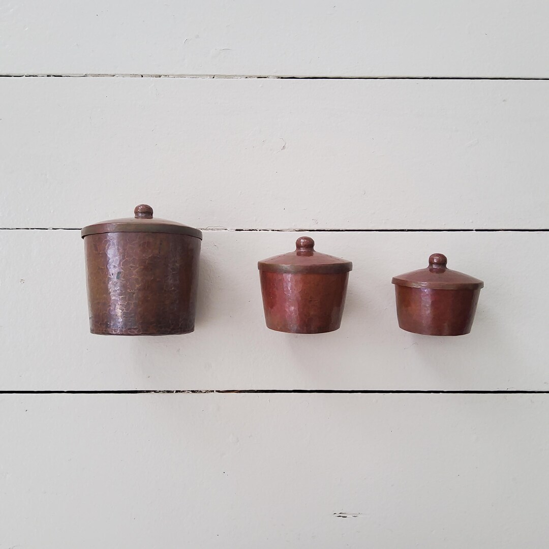 Roman Ramirez Vintage Hammered Copper Nesting Pots With Lids Craftsman ...