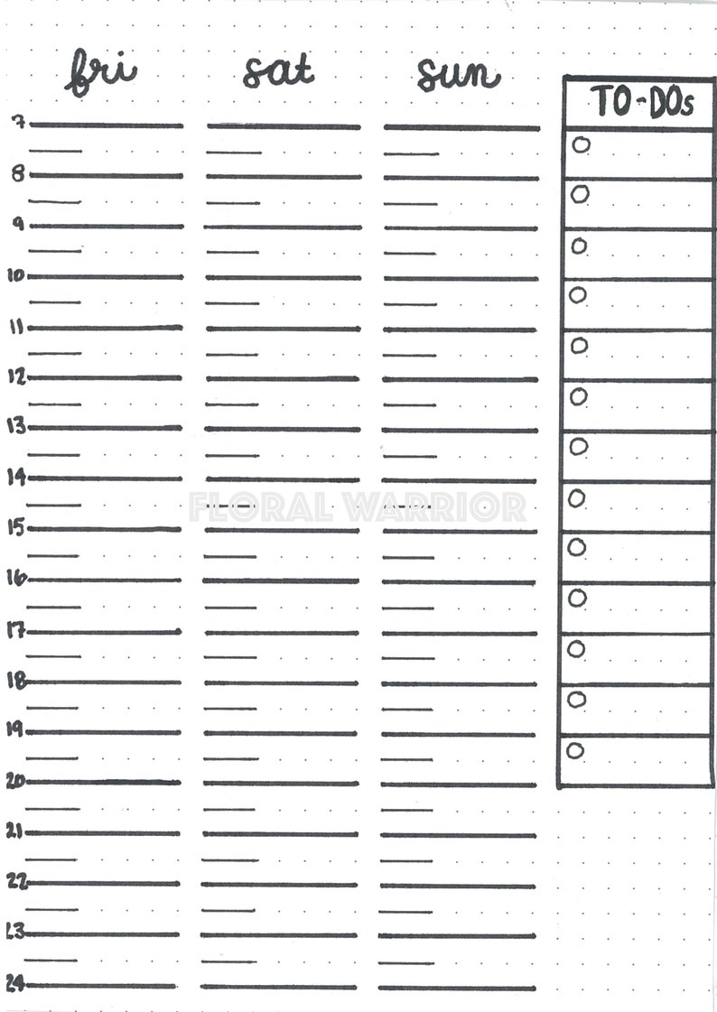 Weekly Bullet Journal Planning PDF Hourly Layout - Etsy