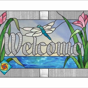 Dragonfly Welcome Sign Stained Glass Pattern (digital PDF) - Etsy