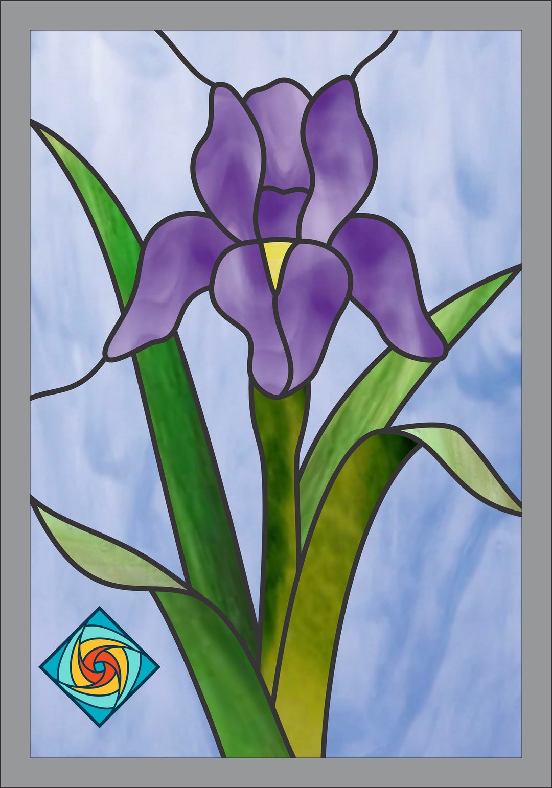 Iris Flower Stained Glass Pattern - Digital PDF File Instant Download ...
