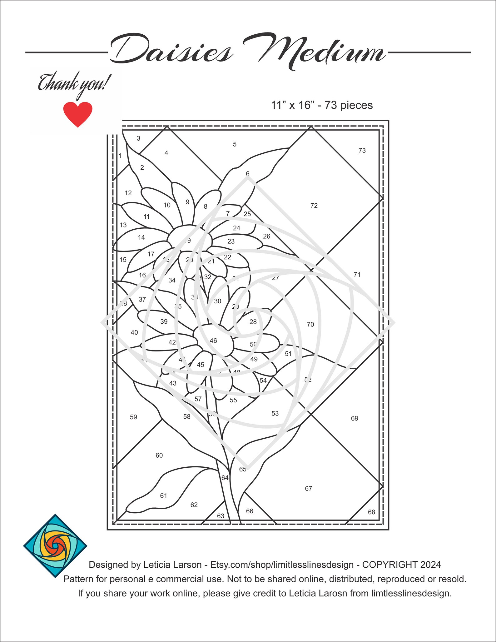 Daisy Stained Glass Pattern Intermedium. Digital PDF File for Instant ...