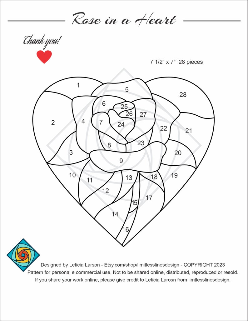 Rose Stained Glass Pattern - Digital PDF File for Instant Download ...