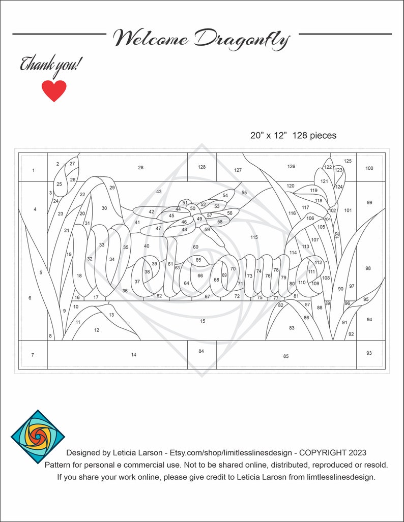Dragonfly Welcome Sign Stained Glass Pattern (digital PDF) - Etsy