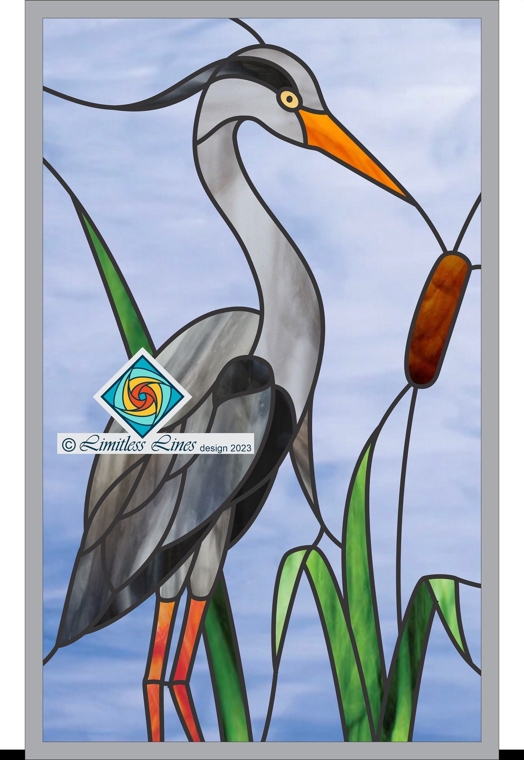 Stained Glass Pattern Grey Heron .PDF File to Download - Beginners ...