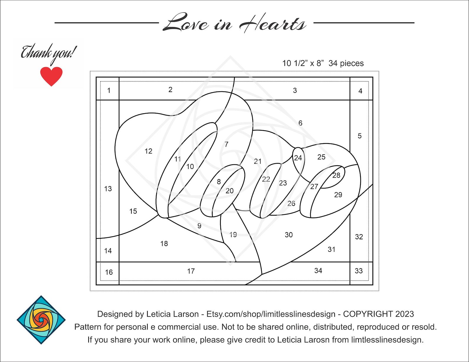 Hearts Stained Glass Pattern PDF File for Instant Download Beginners to ...