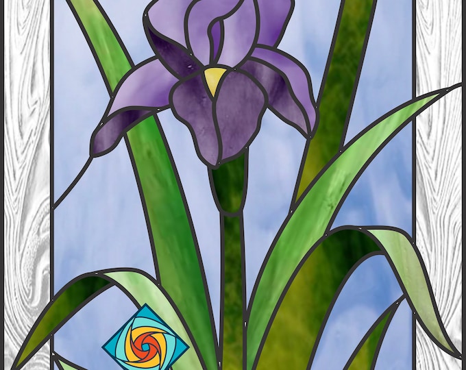 Iris Stained Glass Pattern Digital Download, Floral Stained Glass ...