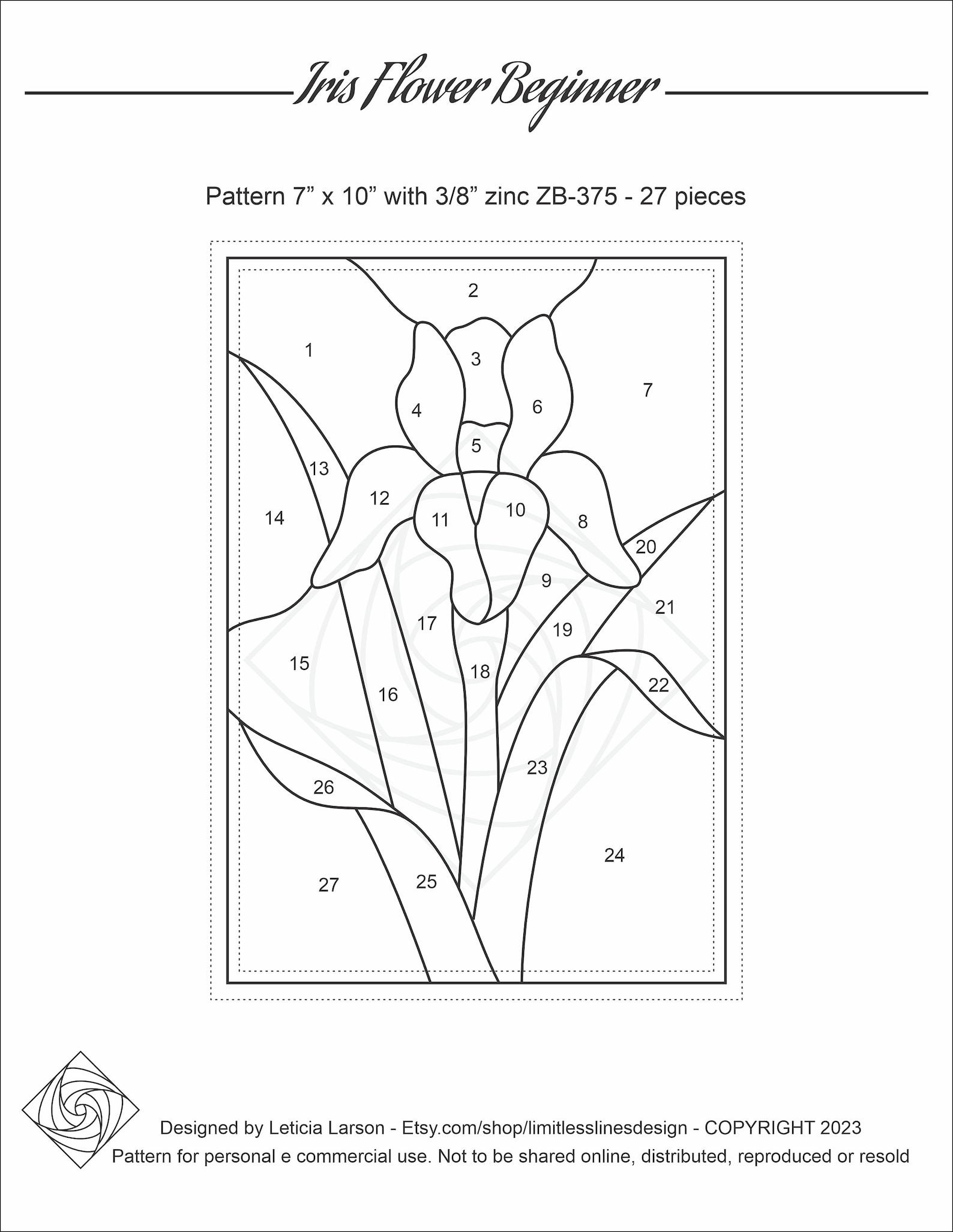 Beginner Iris Flower Stained Glass Pattern Digital PDF File Instant ...