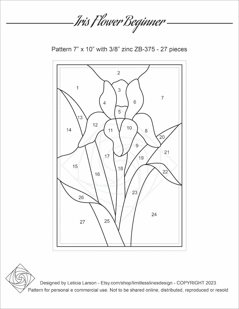Iris Flower Stained Glass Pattern - Digital PDF File Instant Download ...